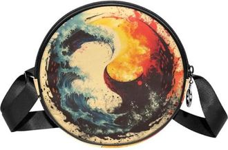 Generic Sac &agrave; bandouli&egrave;re rond pour femme, petit sac &agrave; bandouli&egrave;re chinois, Yin Yang avec fermeture &eacute;clair, bretelles r&eacute;glables, sac &agrave; main rond d&eacute;contract&eacute; p