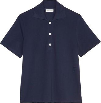 Marc O'Polo Damen Kurzarm-Poloshirt aus Bio-Baumwolle Regular Fit, Blau (Cloudless Night), S