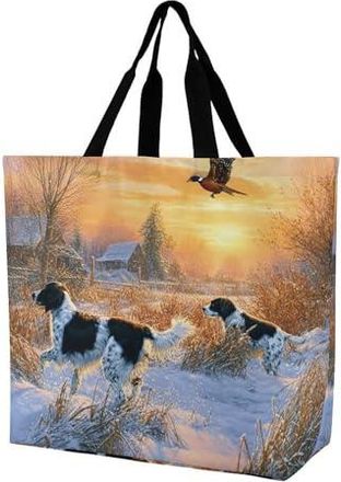 Generic Chien Attrapant Un Faisan Sac Fourre-Tout L&eacute;ger Tote Bag Grand Sac A Main Femme Pour Gym Quotidienne Shopping