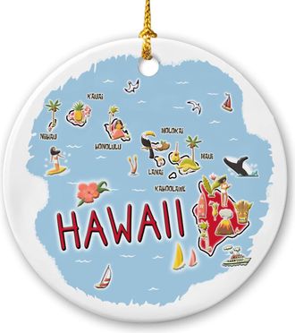 Generic Keramik Weihnachts Ornamente Hawaii-Karte Mit Ikonischen Symbolen Home Decor Hawaii Weihnachtsbaum Ornament Weihnachtsanh&auml;nger Dekoh&auml;nger Mit Seil 7.3