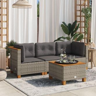 vidaXL Vidaxl - Gartensofa mit Kissen 3-Sitzer Grau Poly Rattan