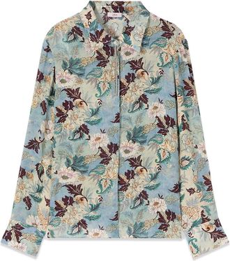 Oltre Femme, Blouses et Chemises, Bleu, Taille: 50 FR Chemisier &agrave; motif avec d&eacute;tail bijou