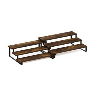 Furinno Ravel 3-st&ouml;ckiger Mehrzweck erweiterbarer, ineinander stapelbarer Gew&uuml;rzregal-Organizer f&uuml;r die K&uuml;chenarbeitsplatte, 2er-Set, Amber Pine/Schwarz