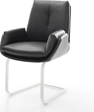 DELIFE Freischwinger Clea-Flex Echt-Leder Schwarz Freischwinger flach Wei&szlig;, Esszimmerst&uuml;hle