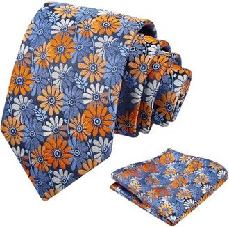 Alizeal Cravate &agrave; fleurs pour homme Motif marguerites Multicolore, Bleu marine + orange, taille unique