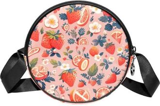 Generic Sac &agrave; bandouli&egrave;re rond pour femme, motif fruits d&eacute;t&eacute; color&eacute;s, petit sac &agrave; bandouli&egrave;re avec fermeture &eacute;clair, bretelles r&eacute;glables, sac &agrave; main rond d&eacute;co