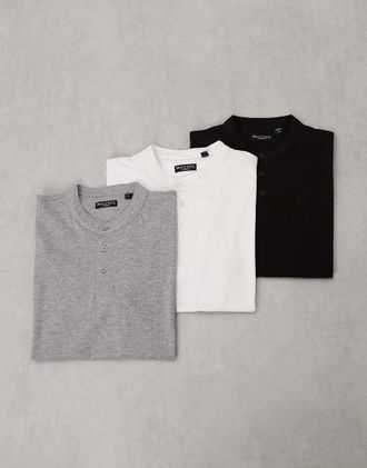 Brave Soul Lot de 3 tops en jersey &agrave; manches courtes et col boutonn&eacute;-multicolore