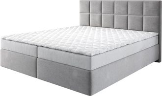 DELIFE Boxspringbett Dream-Fine Mikrofaser Grau 180x200 cm mit Matratze und Topper