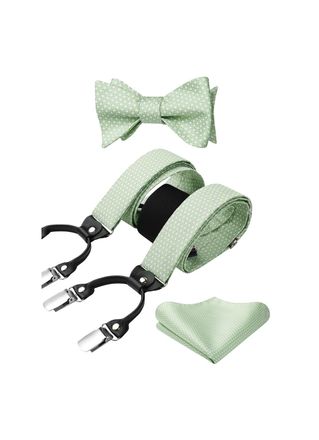 Hisdern Salbeigr&uuml;n Hosentr&auml;ger f&uuml;r Herren Paisley Y Form mit 6 starken Clips L&auml;ngenverstellbar Herren Hosentr&auml;ger und Fliege mit Einsteckuch