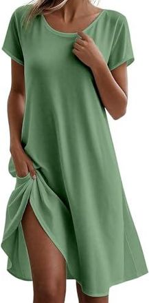 Generic Robe d&eacute;t&eacute; d&eacute;contract&eacute;e pour femme pour un usage quotidien &agrave; la plage, jupe &eacute;vas&eacute;e, col rond, tenue basique polyvalente pour le printemps, l&eacute;t&eacute; et laut