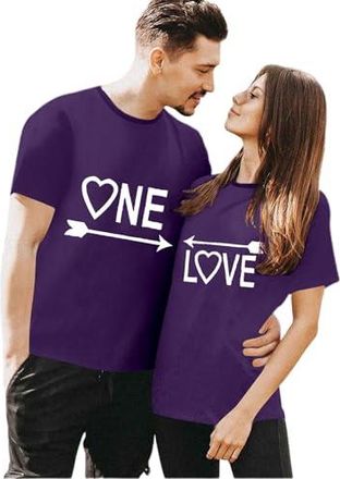 Generic T-shirt d&eacute;contract&eacute; &agrave; col rond pour femme pour la Saint-Valentin 2026 | Haut &agrave; manches courtes pour plus de confort et de style (3), violet, XXL