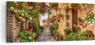 Arttor Wandbilder Dekoration Wohnzimmer Path Blumen Haus Hof Panorama Bilder auf Leinwand 120x50cm Leinwandbild Schlafzimmer K&uuml;che Wand Kunstdruck Art Gro&szlig; W