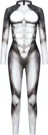 Ocean Plus Hommes Halloween Squelette Costume Combinaison Skinny Animal Série Impression Numérique Combinaison (M, Loup Gris)