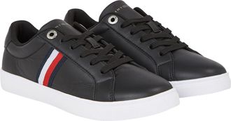 Tommy Hilfiger Damen Cupsole Sneaker Essential Stripes Court Schuhe, Schwarz (Black), 36