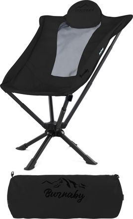 Normani Hochlehner Outdoor Faltstuhl klappbarer Stabiler Campingstuhl Anglersessel mit Kopfkissen - Getränkehalter verfügbar Farbe Midnight-Black