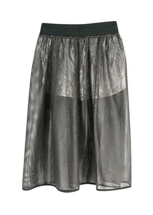 Dior Fall 2021 Metallic Silver Mesh Midi Skirt Size XS