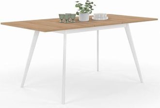 IDMarket Table scandinave Extensible Rectangle Inga 4-8 Personnes Plateau Bois Pieds Blancs 120-160 cm