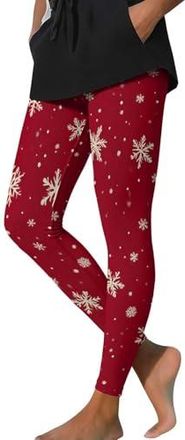 Generic Leggings de No&euml;l pour femmes taille haute pantalon de yoga long motif de No&euml;l mignon leggings d&eacute;contract&eacute;s pantalons de travail femmes noir, Bordeaux,