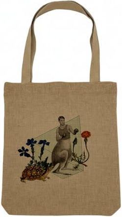 Fabulous Sac Shopping Tote Bag Aspect Lin - Boxeur Kangourou Collage Art Surr&eacute;alisme Fleurs - Sac de Courses Toile Epaisse 360g Beige Naturel Cabas Port&eacute; Epaul