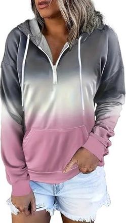 Generic Sweat-shirt d&eacute;grad&eacute; de couleur pour femmes Sweat &agrave; capuche imprim&eacute; d&eacute;grad&eacute; femmes fermeture &eacute;clair d&eacute;contract&eacute; avec v&ecirc;tements de poche Sweats &agrave; capuch