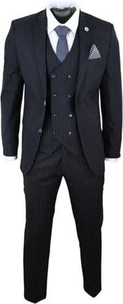 TruClothing Costume Homme 3 pièces Style Rayures Fines Coupe ajustée avec Gilet Croisé - Noir 50