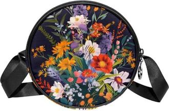 Generic Petit sac &agrave; bandouli&egrave;re rond pour femme, motif floral sauvage, sac &agrave; dos &agrave; bandouli&egrave;re r&eacute;glable, sac &agrave; main rond d&eacute;contract&eacute; pour femmes et filles