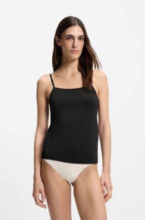HUGO BOSS Spaghettitop BOSS, Damen, Gr. XXL, schwarz 001, Jersey, Obermaterial: 95% Viskose, 5% Elasthan, slim fit normal, Rundhals, Tops, aus Stretch-Jersey mi