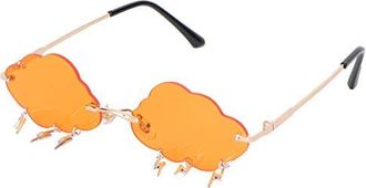 Valiclud Lunettes de Soleil pour Femmes Lunettes de Soleil sans Monture en Forme de avec Breloques de Foudre de Mode Lentille Color&eacute;e Orange