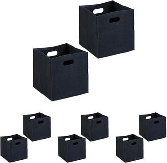 Relaxdays Aufbewahrungsbox 2er Set, Faltbare Regalboxen, HBT: 30 x 30 x 30 cm, Griffl&ouml;cher, Faltboxen aus Filz, schwarz (Packung mit 4)