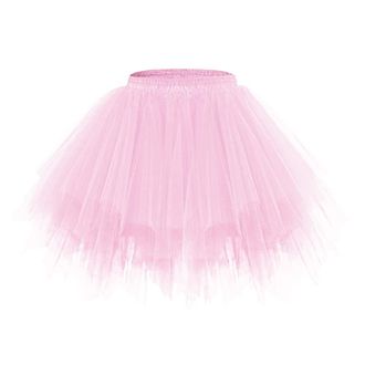 Minetom Damen T&uuml;llrock T&uuml;t&uuml; Rock Kurz Crinoline Tutu Rockabilly Minirock A Hellrosa Einheitsgr&ouml;&szlig;e