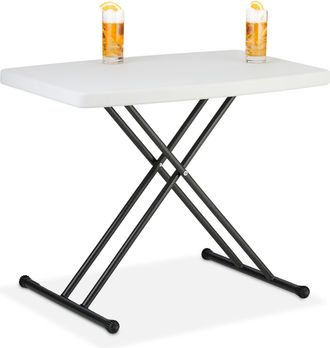 Relaxdays Campingtisch, klappbar, HBT: 71x78x49 cm, Kunststoff, Stahl, h&ouml;henverstellbar, 2 Personen, Gartentisch, wei&szlig;