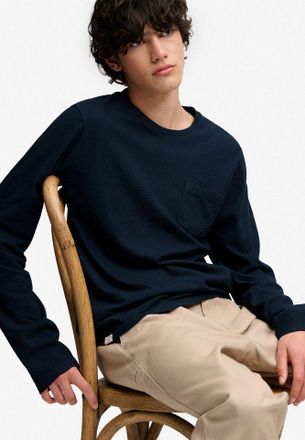 Superdry Langarmshirt COTTON LINEN L/S POCKET TOP aus Baumwolle und Leinen, Relaxed Fit, mit Rundhalsausschnitt