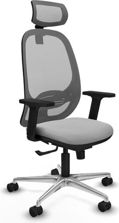 Piqueras y Crespo B&uuml;rostuhl, zylindrisch, mit 2D-Armlehnen, h&ouml;henverstellbarer Lendenwirbelst&uuml;tze und Kopfteil, h&ouml;henverstellbar und neigbar, Grau/Hellgrau