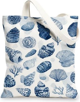Generic Sacs fourre-tout en toile de coquillage nautique, sacs à provisions légers et lavables, style côtier plage, sacs à main réutilisables, bleu, 13x15 Inc