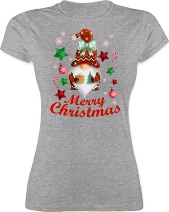 Shirtracer Shirt Damen - Weihnachten Geschenke Bekleidung - Weihnachtlicher Wichtel I Weihnachtsmotiv I Merry Christmas Wichtelmotiv - XXL - Grau meliert - weihn