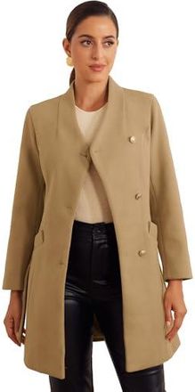 Allegra K Manteaux Boutonn&eacute;s pour Femmes Col Cros&eacute; en V Manches Longues Ceinture Manteau Long dHiver V&ecirc;tement dExt&eacute;rieur Kaki XS