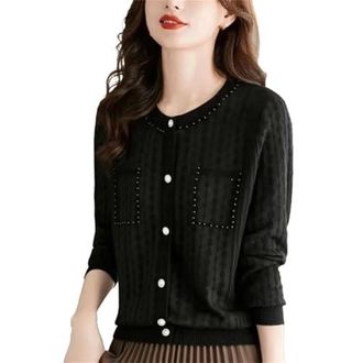 Generic Pull &agrave; col rond pour femme - Solide - Avec boutons - Sous-couche tricot&eacute;e - Mode d&eacute;contract&eacute;e, Noir 5328, Taille XS