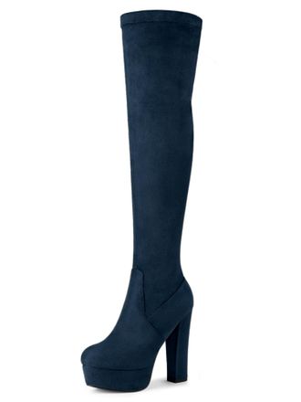 Allegra K Overknee-Stiefel mit Plateau und Blockabsatz f&uuml;r Damen Dunkelblau 38