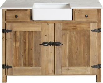 Made In Meubles Made In Meubles - Meuble sous vasque en bois recycl&eacute; et marbre - Dimensions 88x60x120 cm - 1 vasque int&eacute;gr&eacute;e - Rangement optimal avec tiroirs