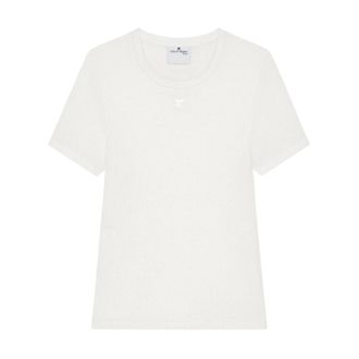 Courr&egrave;ges Logo T-Shirt mit Rundhalsausschnitt aus Baumwolle - - Tops - Damen - Wei&szlig; - M