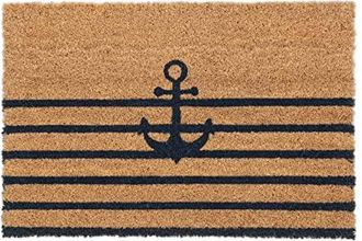 Relaxdays Paillasson Coco avec Ancre, Tapis Porte antid&eacute;rapant, r&eacute;sistant, 40x60cm, int&eacute;rieur & ext&eacute;rieur, Naturel/Noir