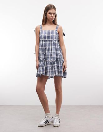 Daisy Street Robe babydoll courte &eacute;tag&eacute;e &agrave; carreaux vichy - Bleu marine