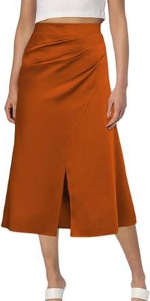 Generico Robe de soir&eacute;e en satin avec taille haute pliss&eacute;e, ouverture et fermeture &eacute;clair pour femme Noir, orange, X-Large