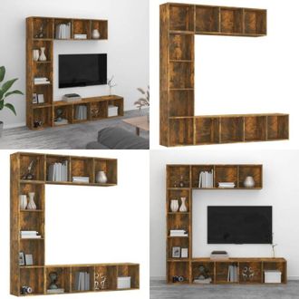 vidaXL Vidaxl - 3-tlg. Bücherregal-/TV-Schrank-Set Räuchereiche 180x30x180 cm - Holzregal - Bücherregal - TV-Stand - Wandregal - Möbel - Home & Living