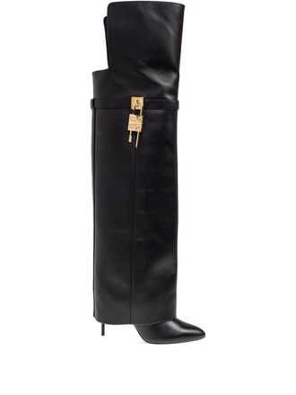 Givenchy Womens Boots Shark Lock Stiletto Black Calf Leather