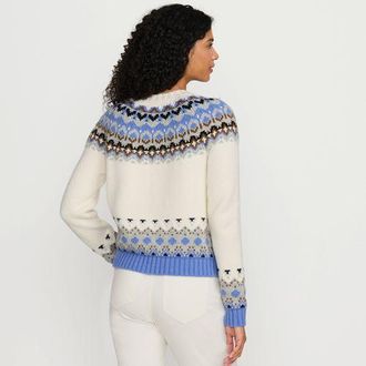 Lands End Softer Fair Isle Cardigan, Damen, Größe:44-46 regular, Weiß, Baumwoll-Mischung/Woll-Mischung/Nylon-Mischung, by Lands End