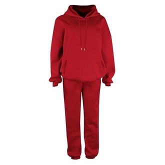 Generic Ensemble 2 pi&egrave;ces de v&ecirc;tements de sport pour femme - Automne - En velours - Couleur unie - Manches longues - Avec poche - Jogging &agrave; capuche, Rouge, XL