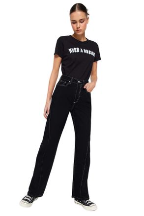 Trendyol Damen Herren Hoher Bund Wide Leg Jeans, Schwarz, 42
