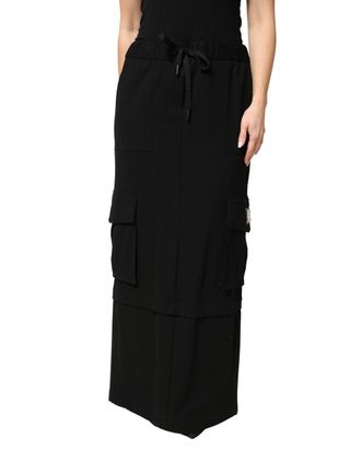 Dolce & Gabbana Womens Black Cotton Drawstring Long Maxi Cargo Skirt Elastane