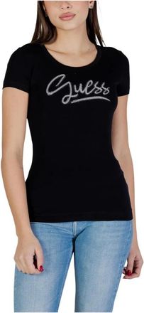 Guess Femme, Tops, Noir, Taille: 38 FR T-shirt en coton &agrave; manches courtes et col rond